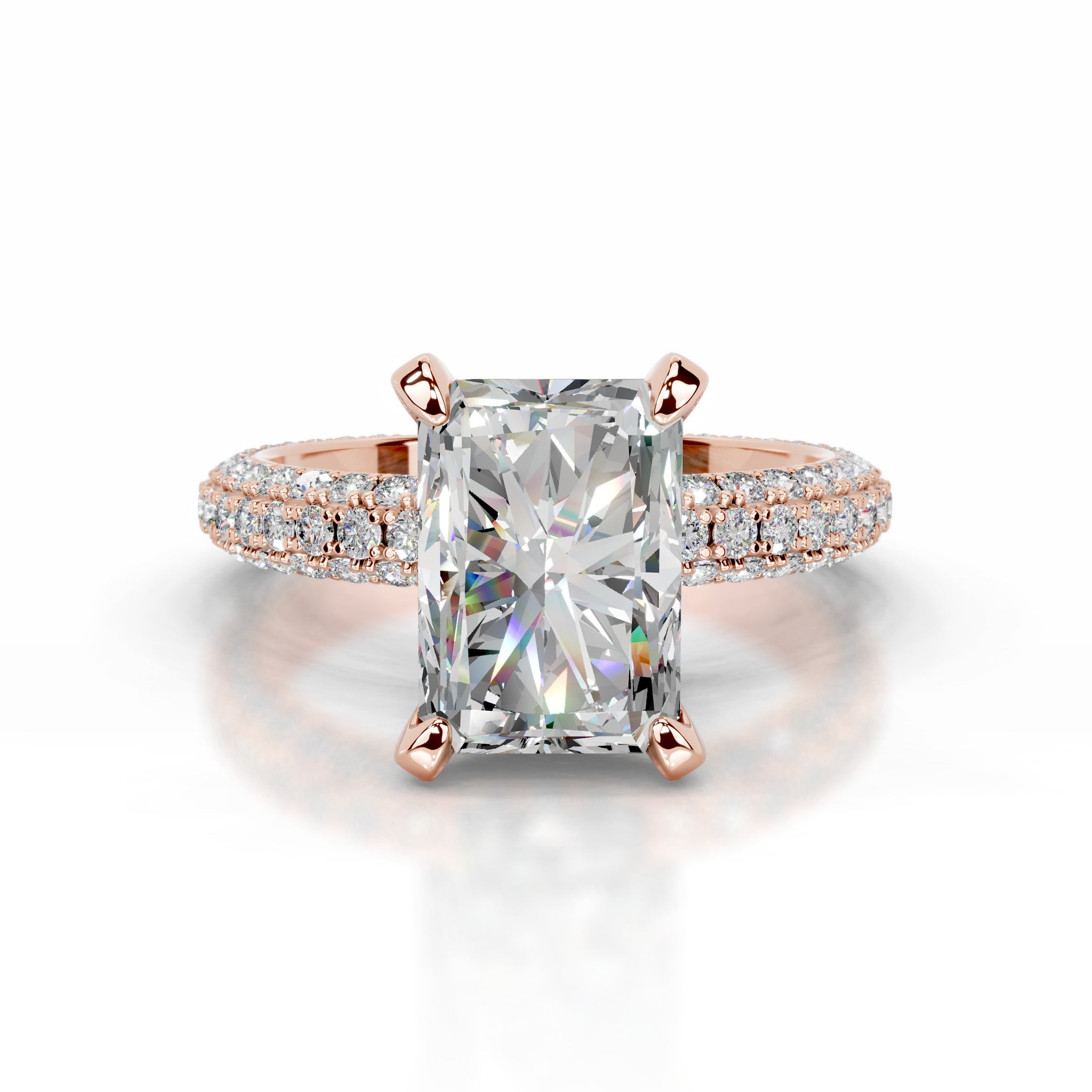 Milly Moissanite & Diamonds Ring - 14K Rose Gold, Hidden Halo, Radiant, 1.8 Carat – Best Brilliance