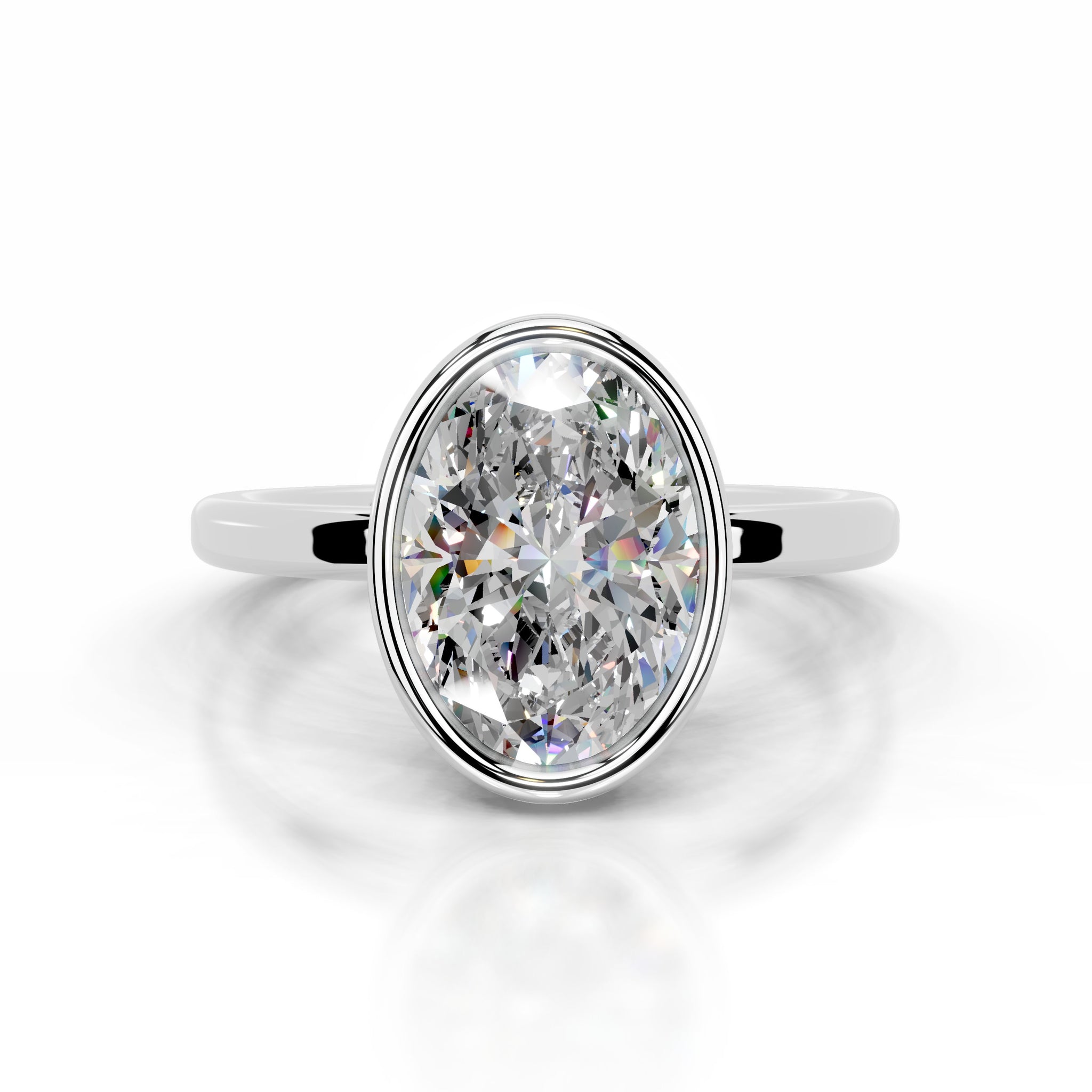 Dima Moissanite Ring - 14K White Gold, Bezel, Oval, 2.15 Carat – Best Brilliance