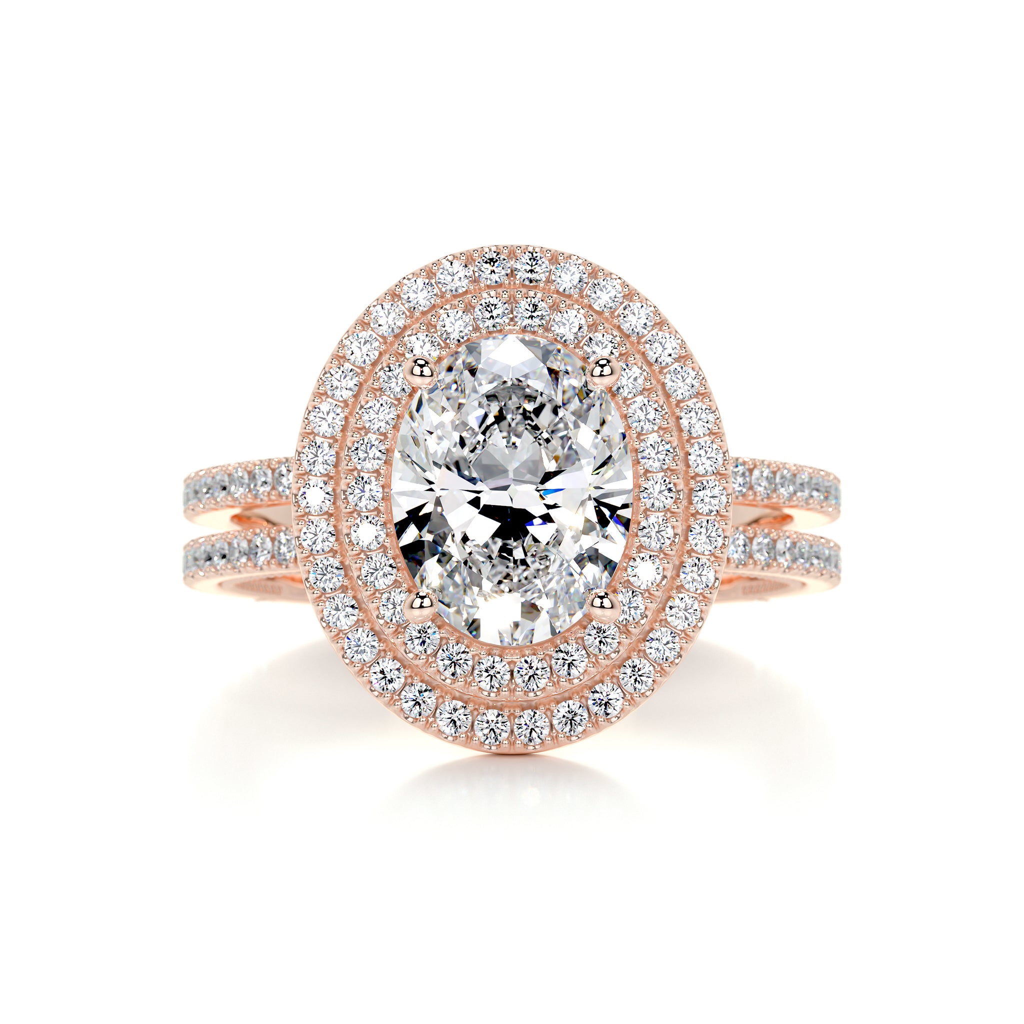 Willa Diamond Engagement Ring, Double Halo, 3 Carat, 14K Rose Gold – Best Brilliance