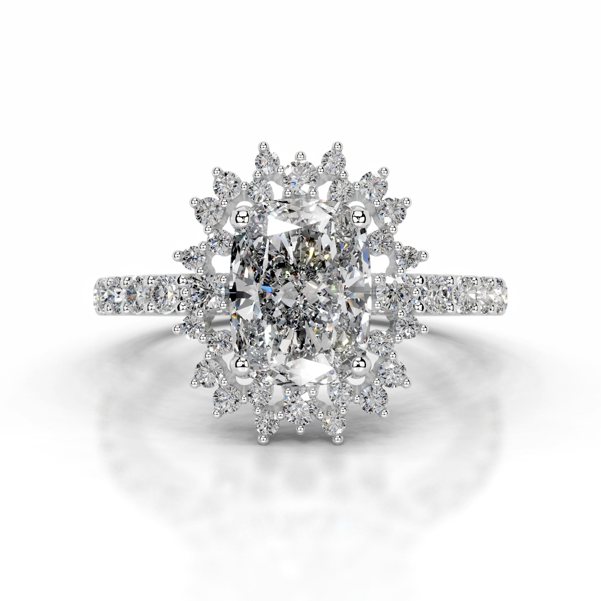 Bodil Diamond Engagement Ring - 18K White Gold, Halo, Cushion, 2 Carat ...