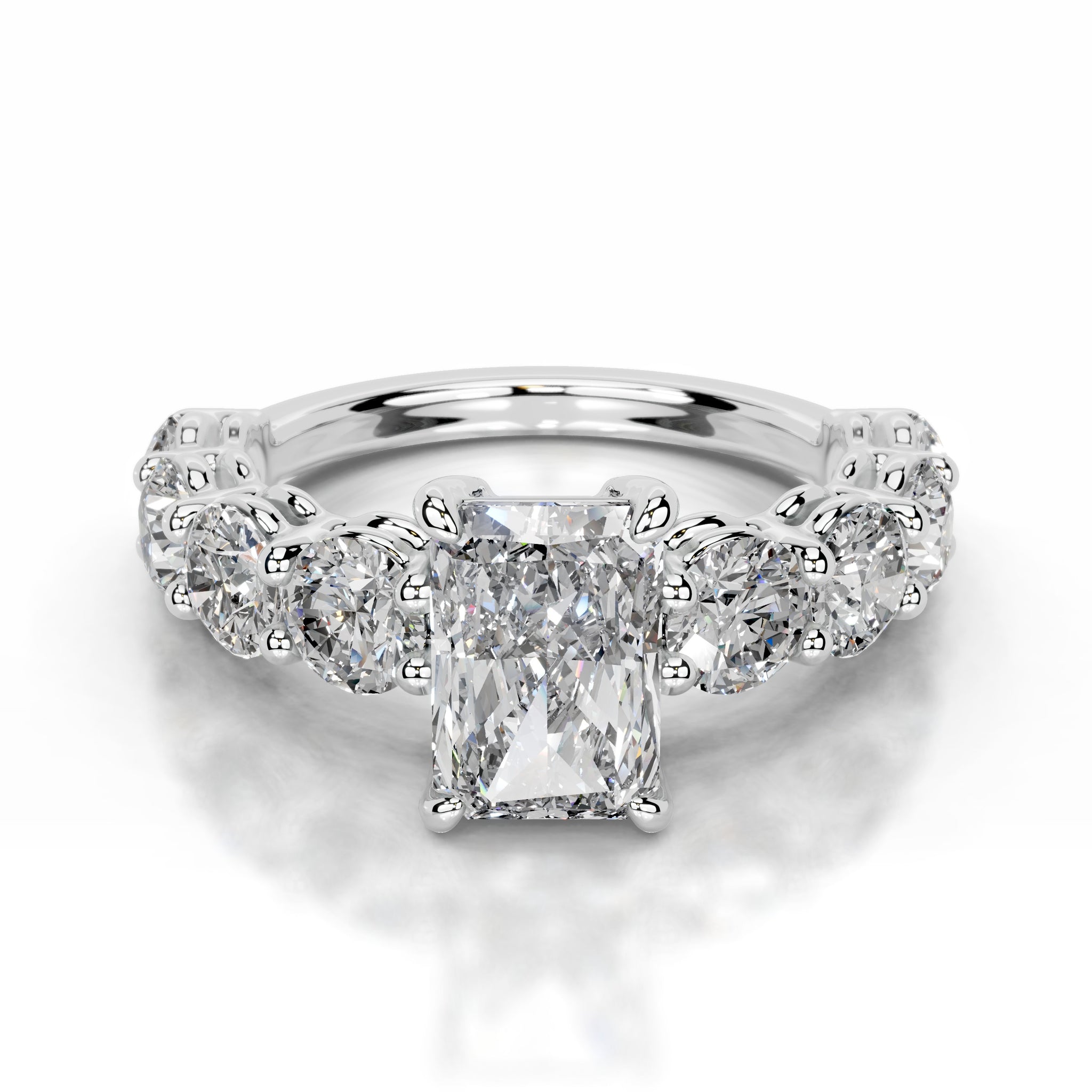 Odin Lab Grown Diamond Ring - 18K White Gold, Side Stones, Radiant, 2 ...