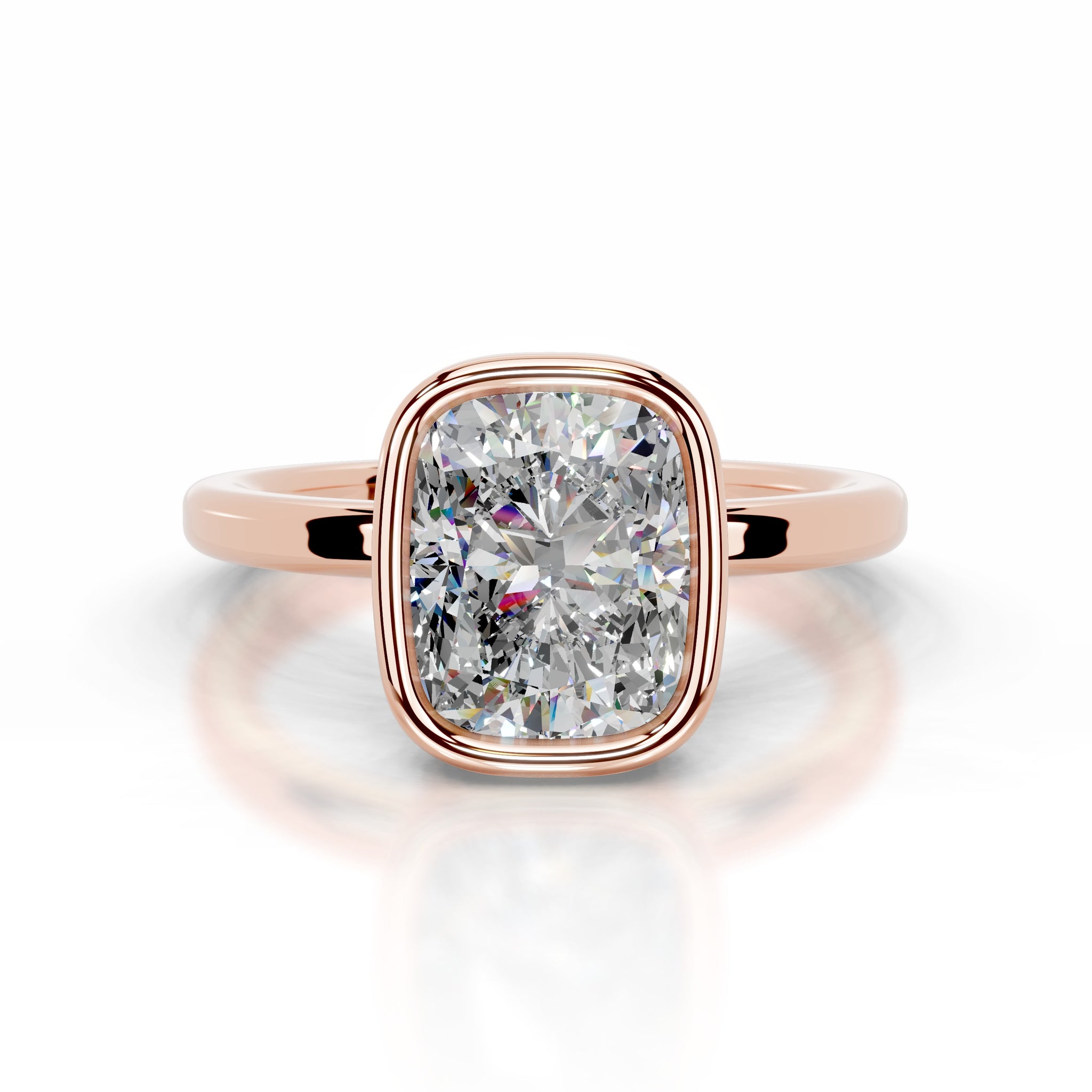 Dima Moissanite Ring - 14K Rose Gold, Bezel, Cushion, 2 Carat – Best ...