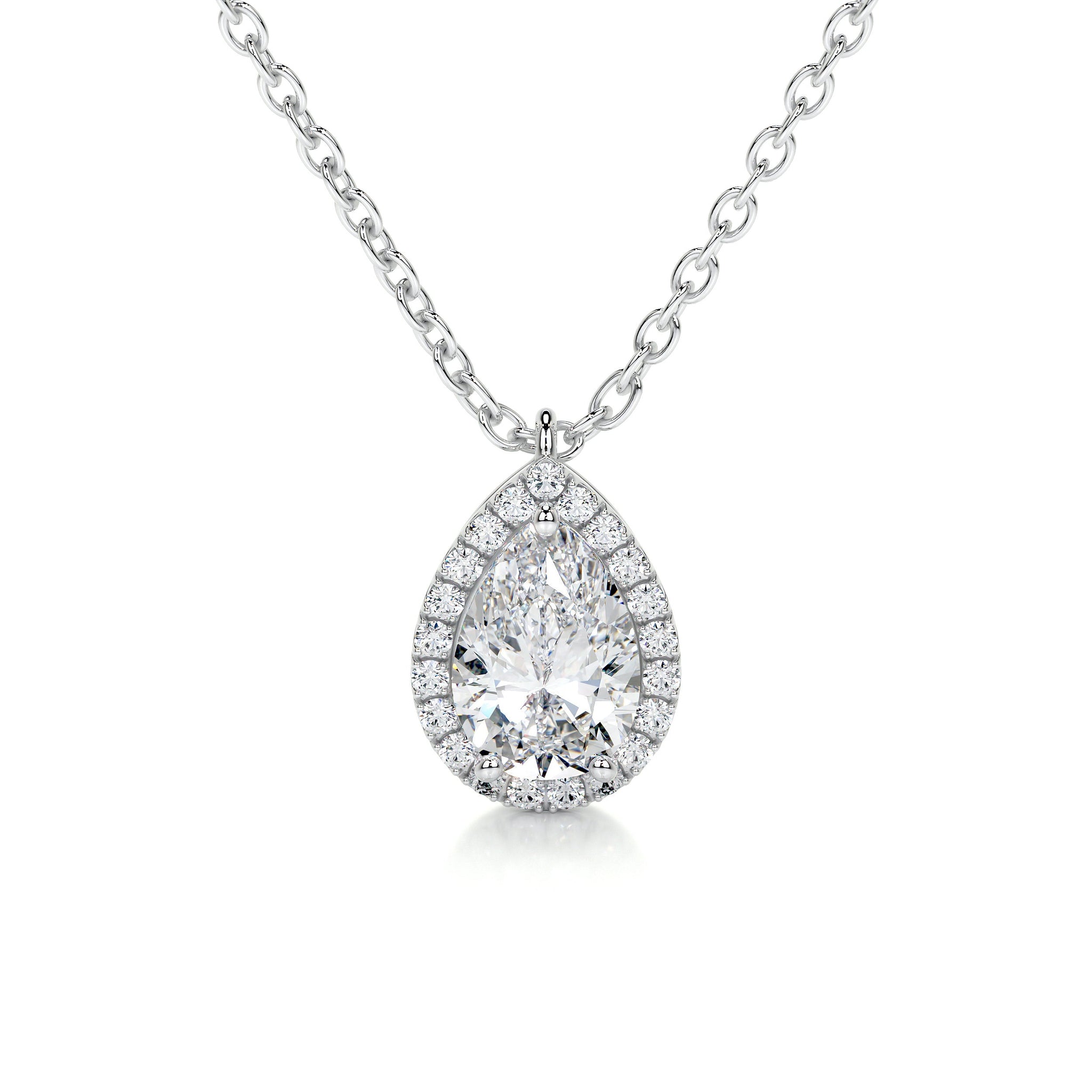 Nancy Lab Grown Diamond Pendant -14K White Gold, Halo, Pear, 1.5 Carat ...