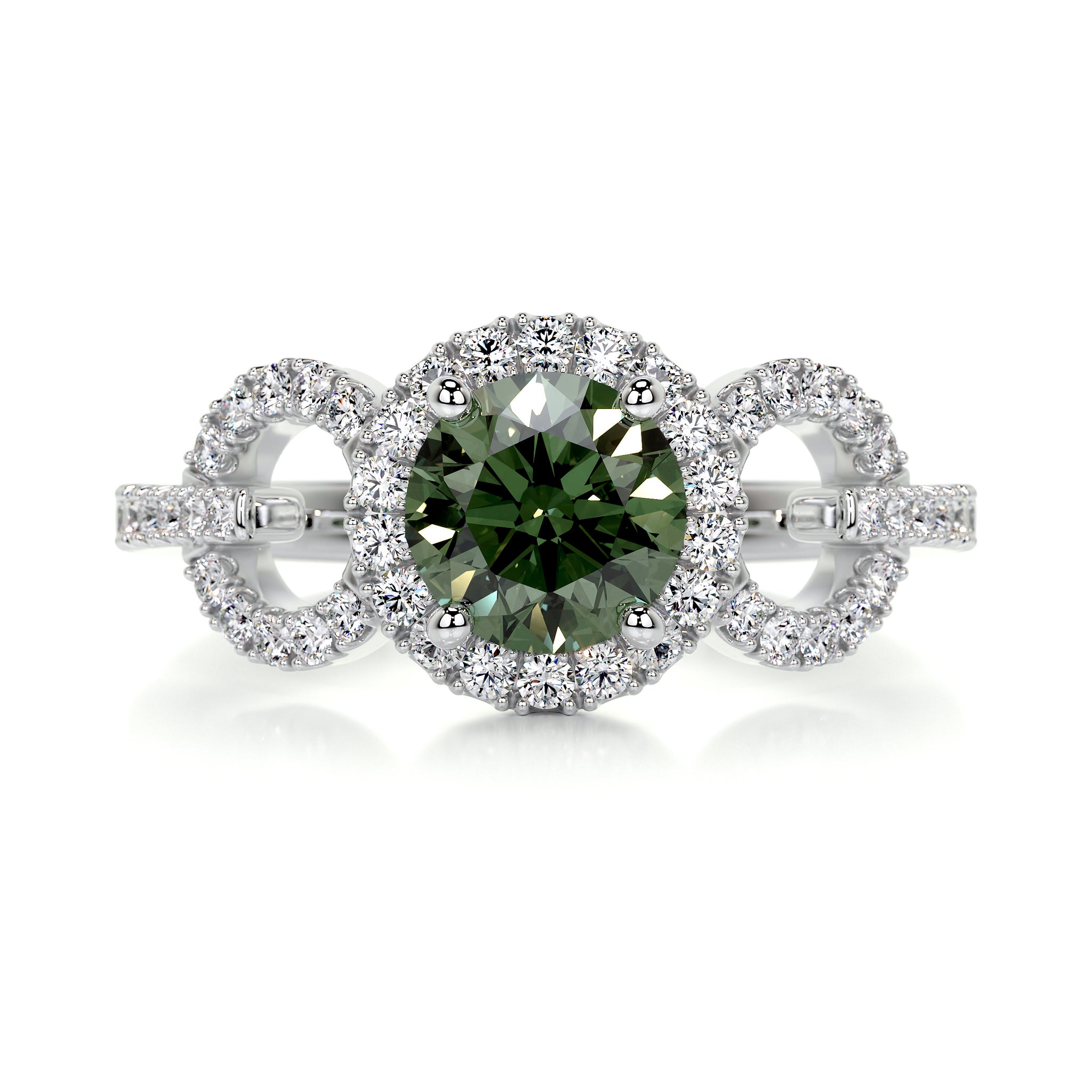 Elize Green Gemstone & Diamonds Ring, Halo, Round, 1 Carat 18K White ...