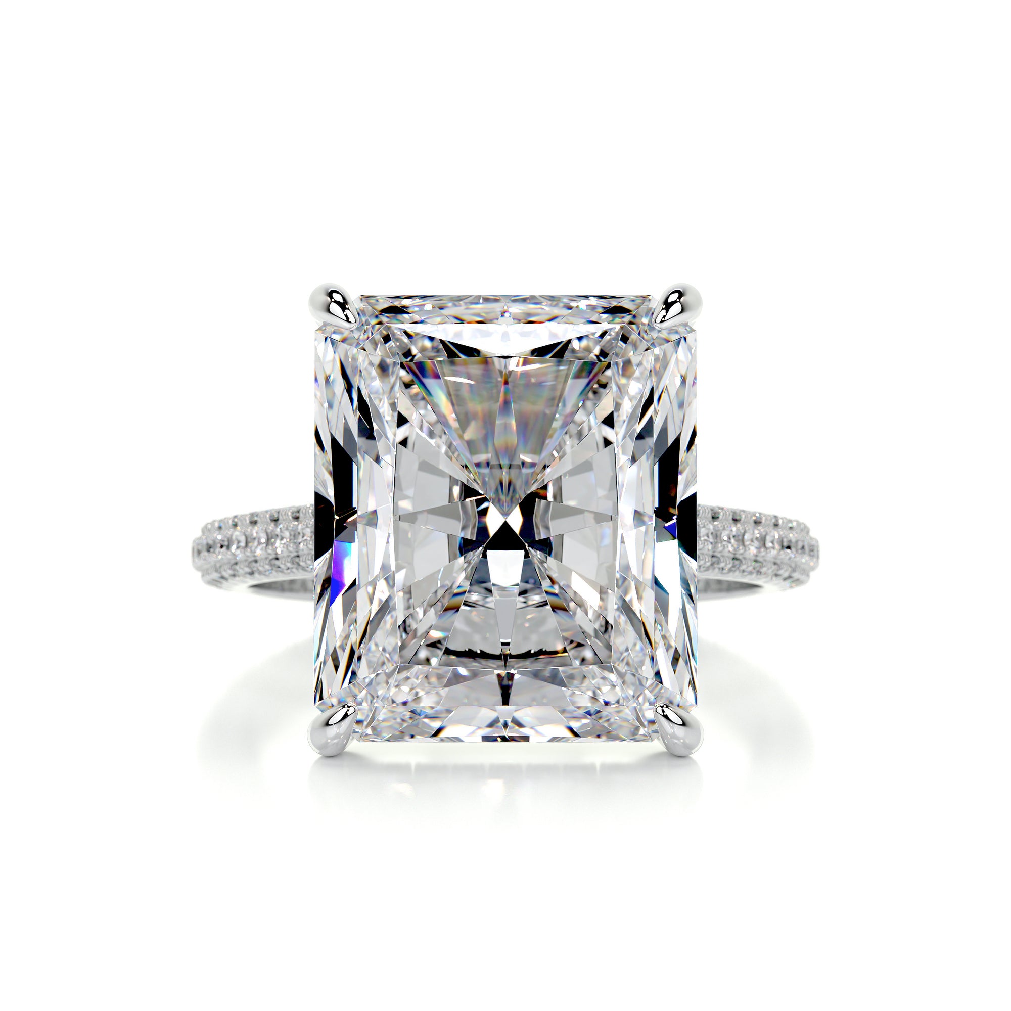Cher Moissanite & Diamond Ring -14K White Gold, Hidden Halo, Radiant, 7.25 Carat – Best Brilliance