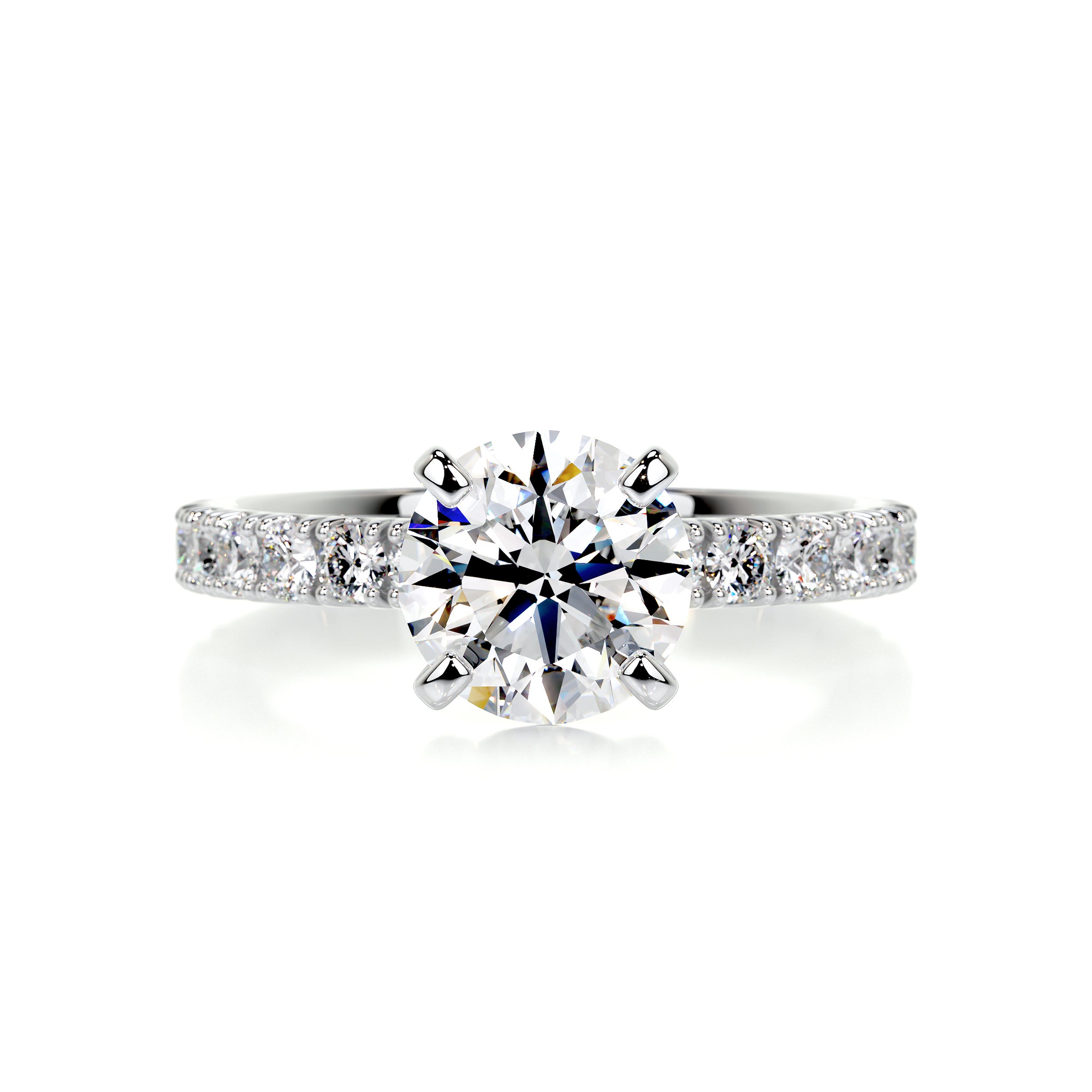 Alison Diamond Engagement Ring -14K White Gold, Side Stones, Round, 1.5 ...