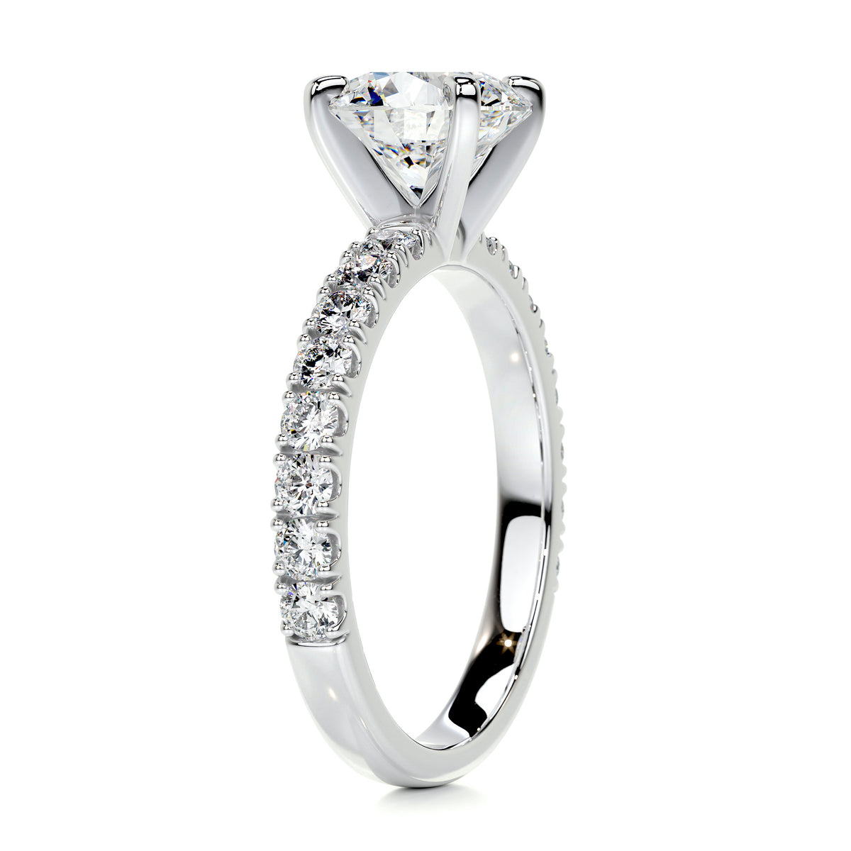 Alison Diamond Engagement Ring -14K White Gold, Side Stones, Round, 1.5 ...
