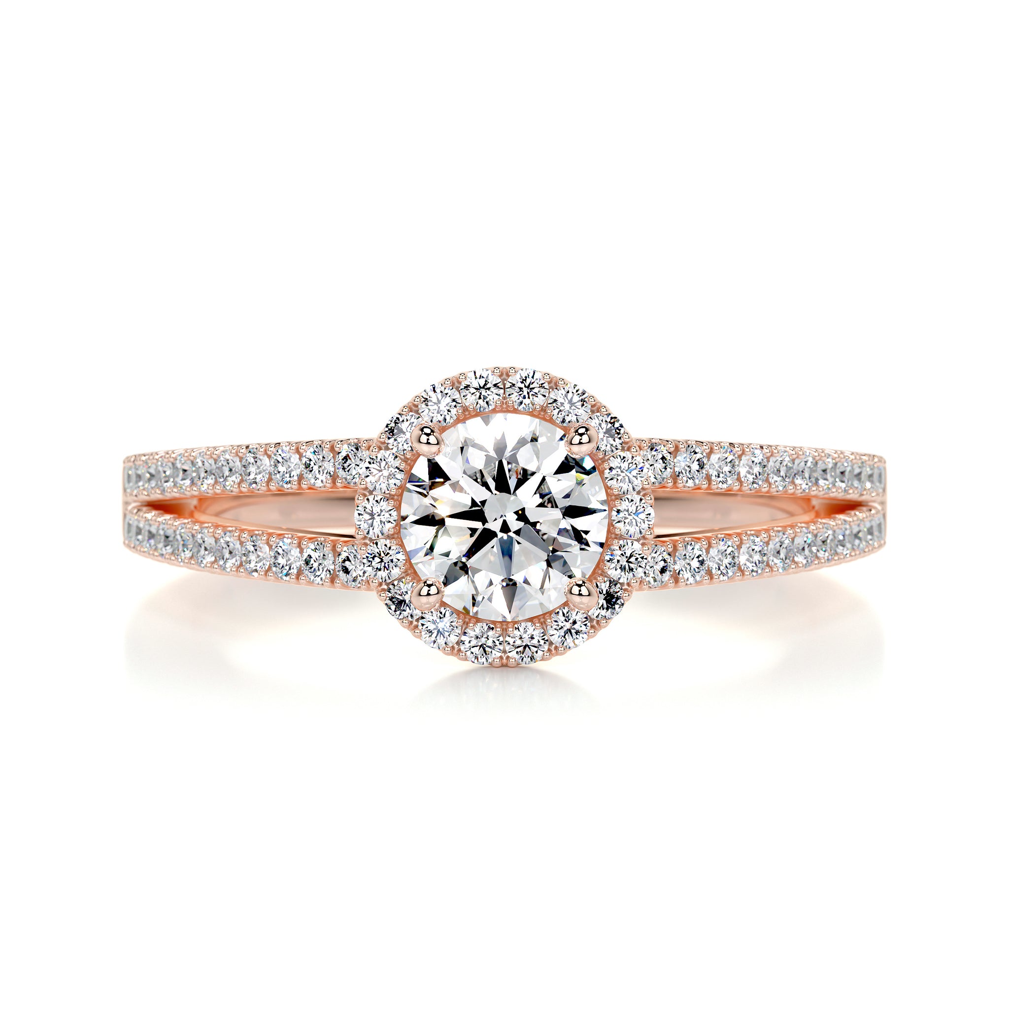 Ruby Diamond Engagement Ring -14K Rose Gold, Halo, Round, 0.5 Carat ...