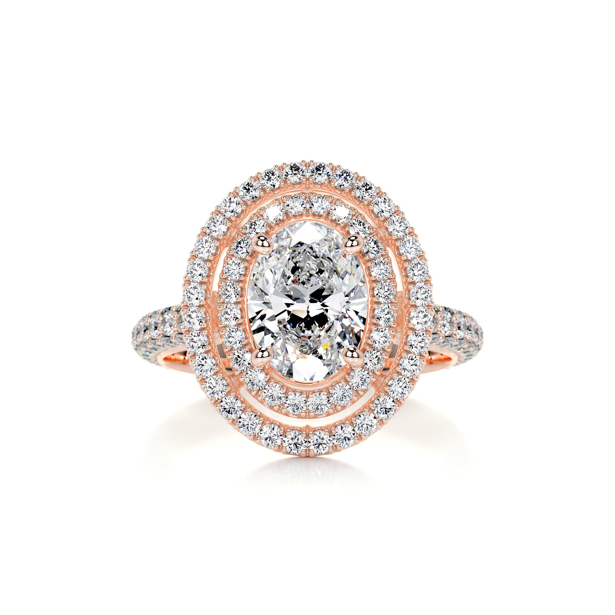 Nora Diamond Engagement Ring -14K Rose Gold, Double Halo, Oval, 1.5 ...
