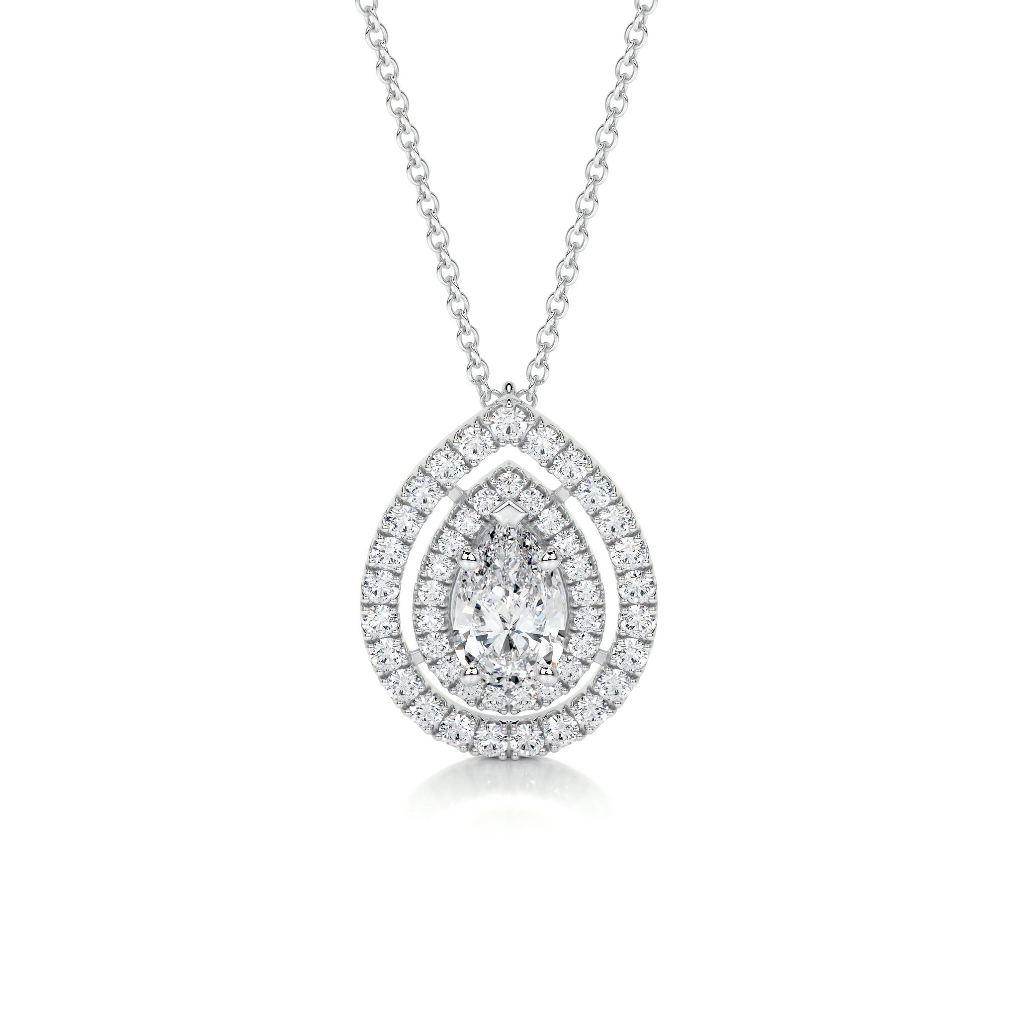Averi Lab Grown Diamond Pendant -14K White Gold, Double Halo, Pear, 1 ...