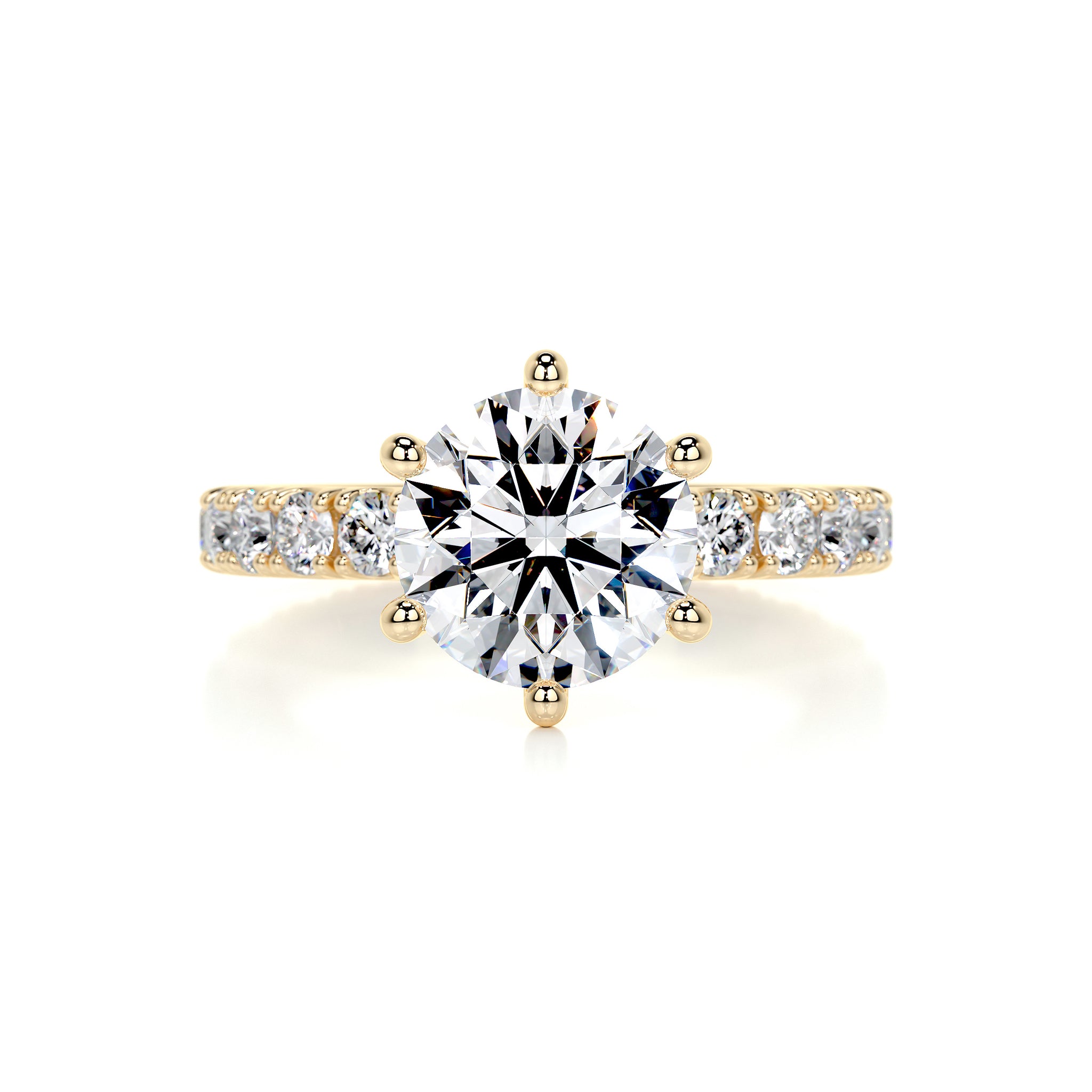 Jane Diamond Engagement Ring -18K Yellow Gold, Side Stones, Round, 1.5 ...