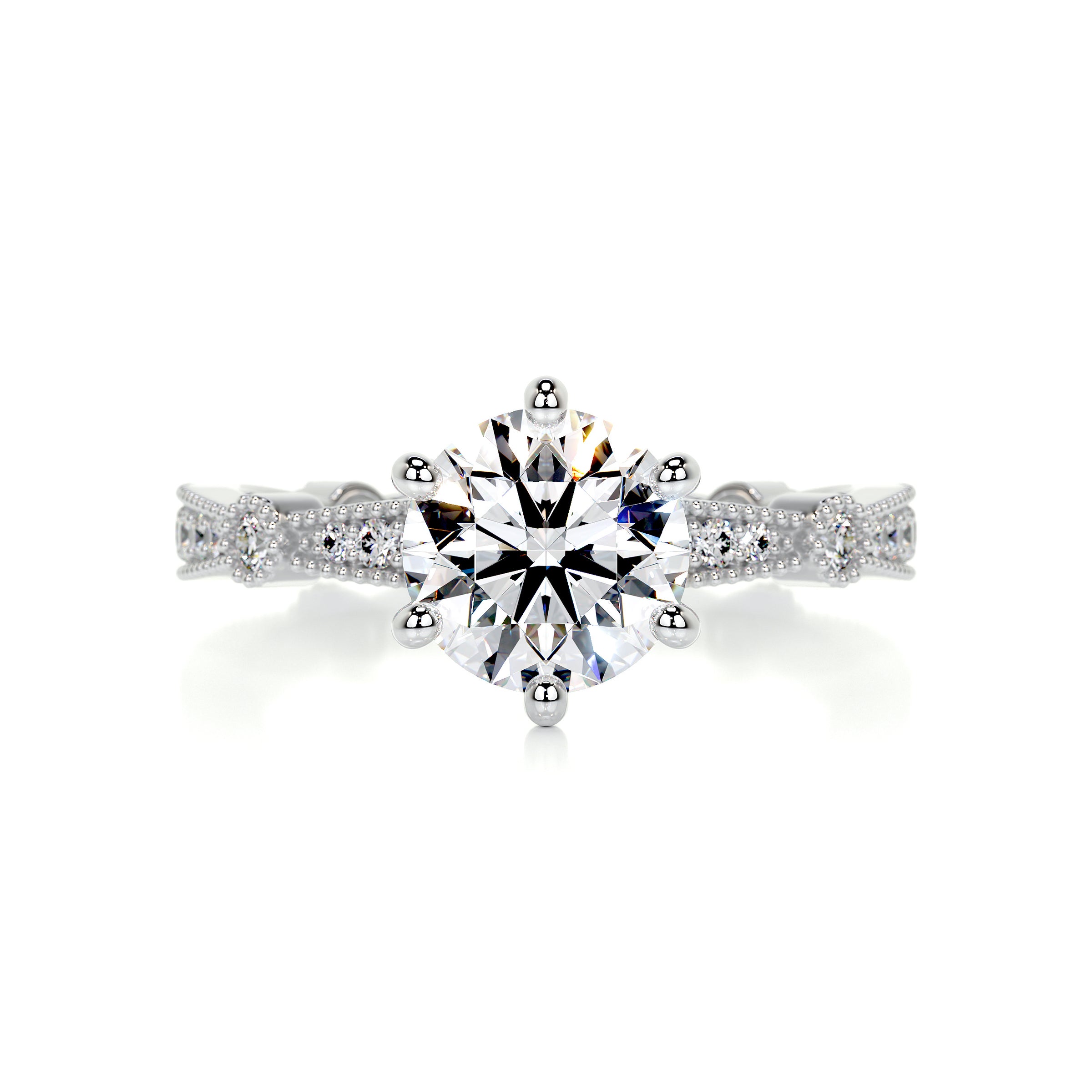 Amelia Diamond Engagement Ring - 14K White Gold, Side Stones, Round, 2 ...