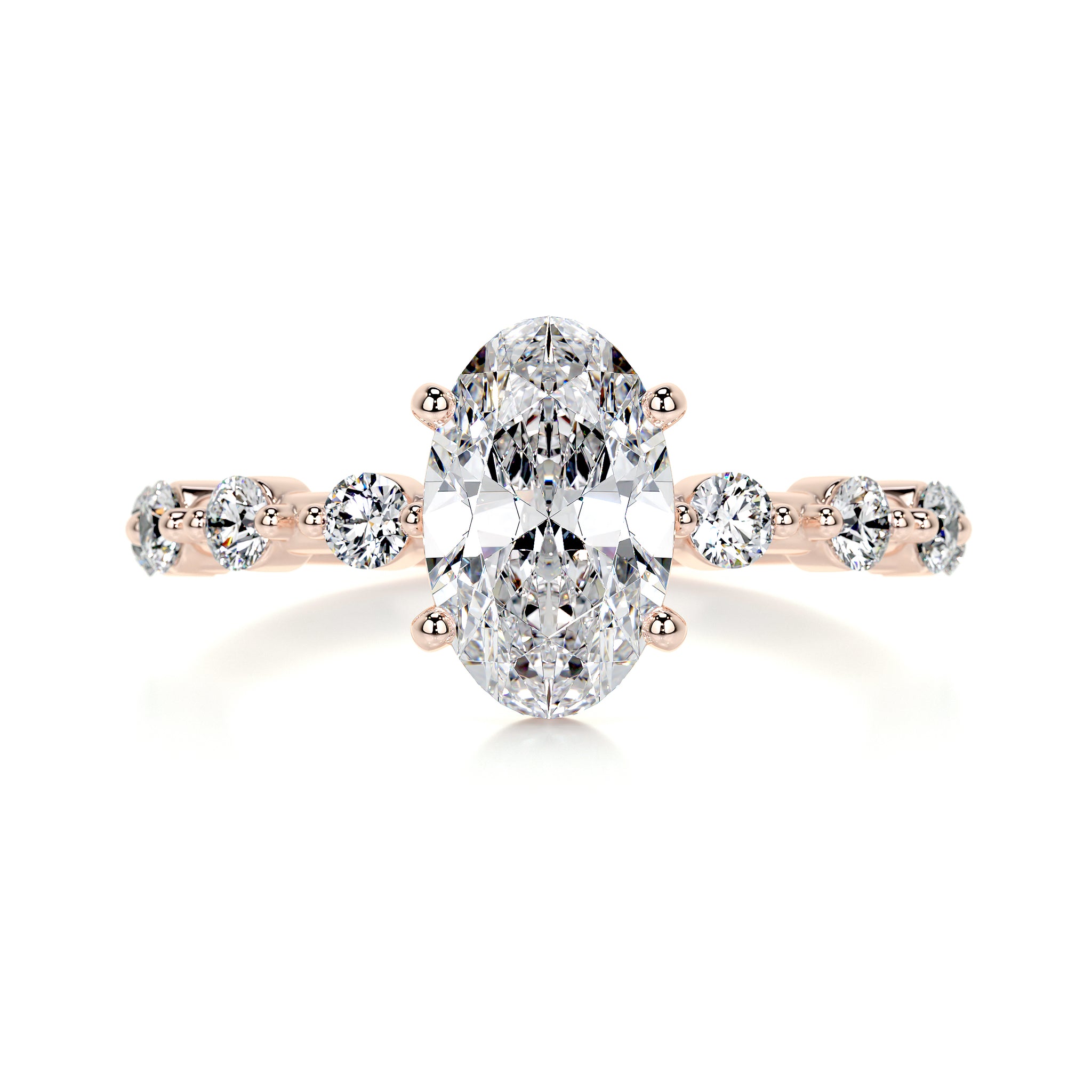 Bell Diamond Engagement Ring -14K Rose Gold, Side Stones, Oval, 1 Carat ...