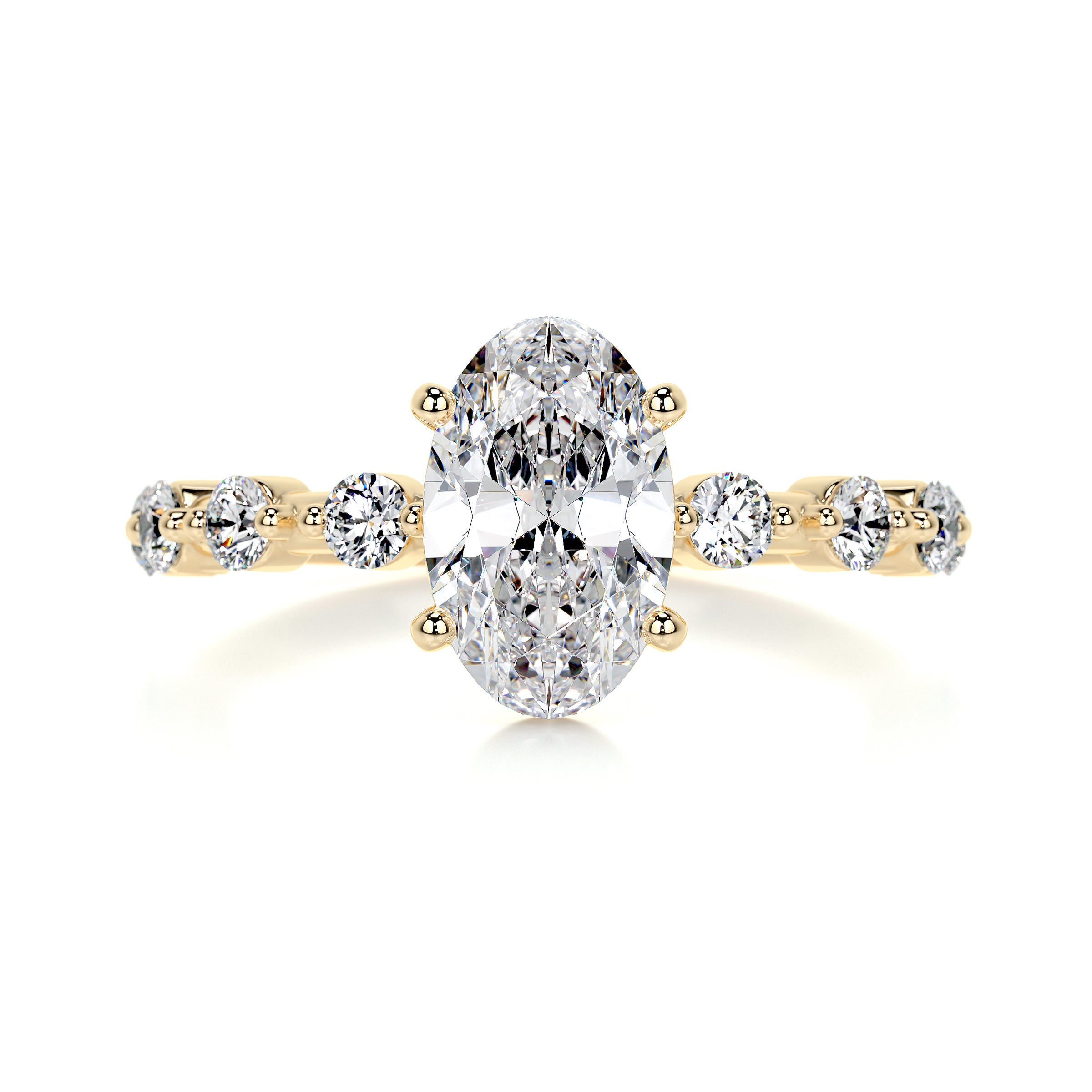Bell Diamond Engagement Ring -18K Yellow Gold, Side Stones, Oval, 1 ...