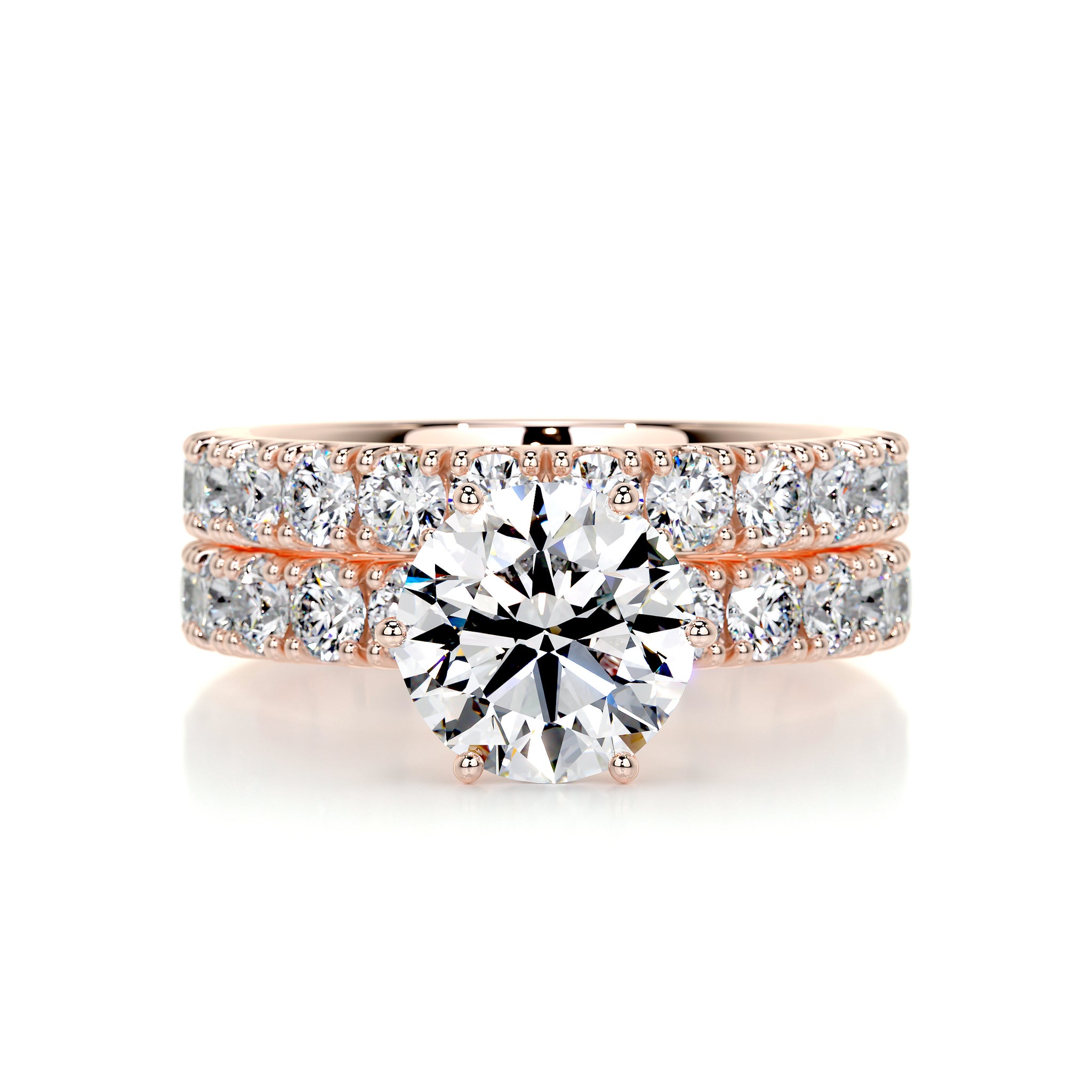 Destiny Diamond Bridal Set -14K Rose Gold, Side Stones, Round, 4 Carat ...