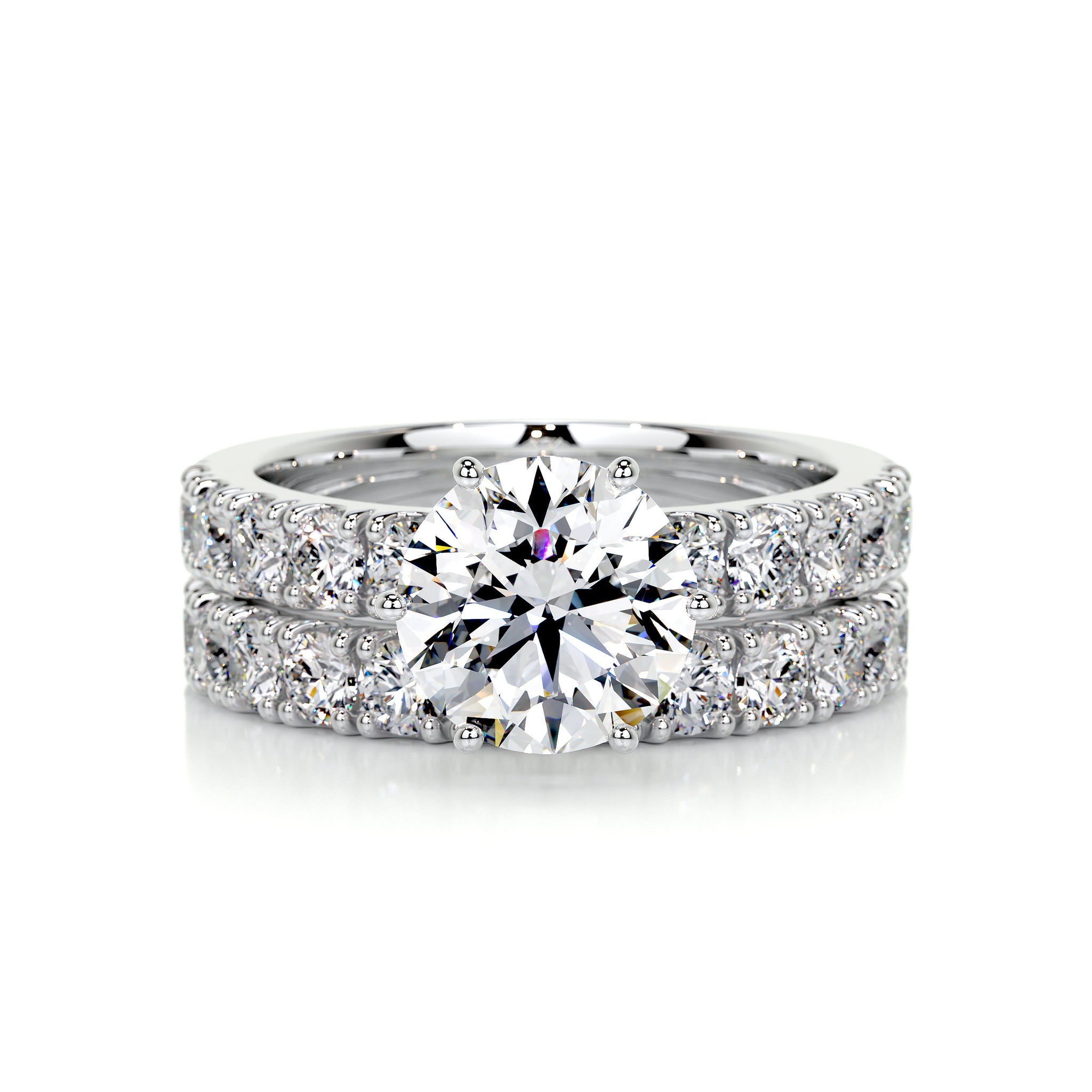 Destiny Diamond Bridal Set -14K White Gold, Side Stones, Round, 4 Carat ...