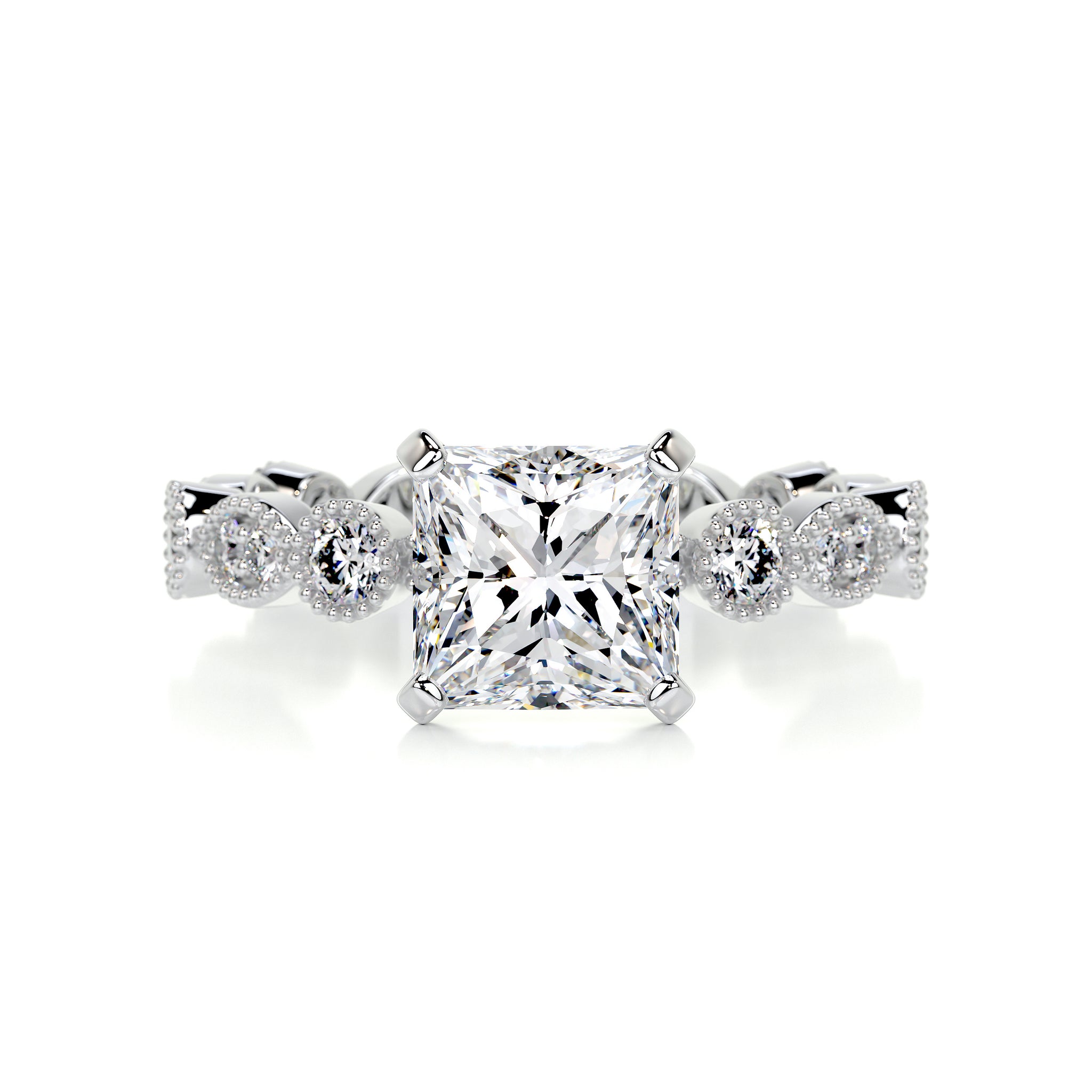 princess Amelia Diamond Engagement Ring -14K White Gold, Side Stones ...
