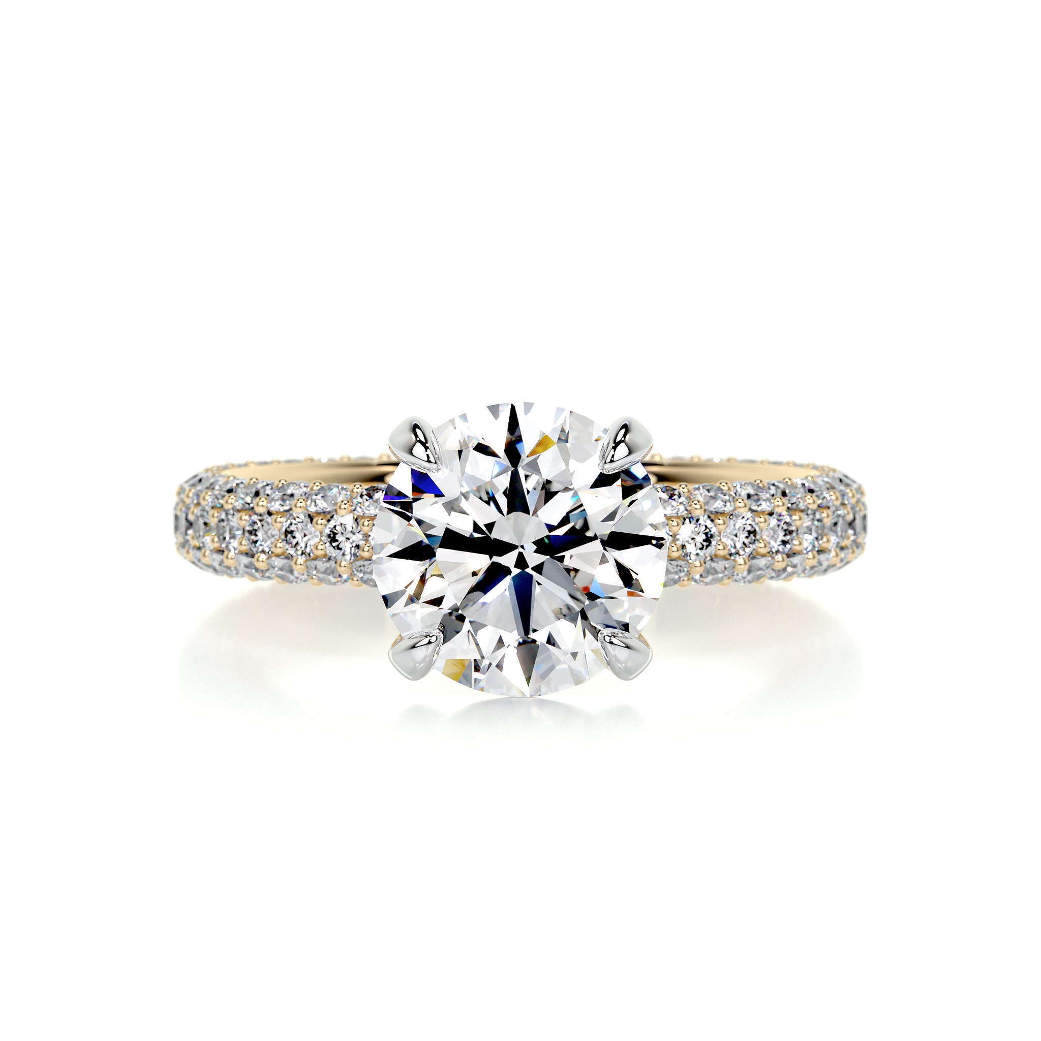 Charlotte Diamond Engagement Ring -18K Yellow Gold, Side Stones, Round ...