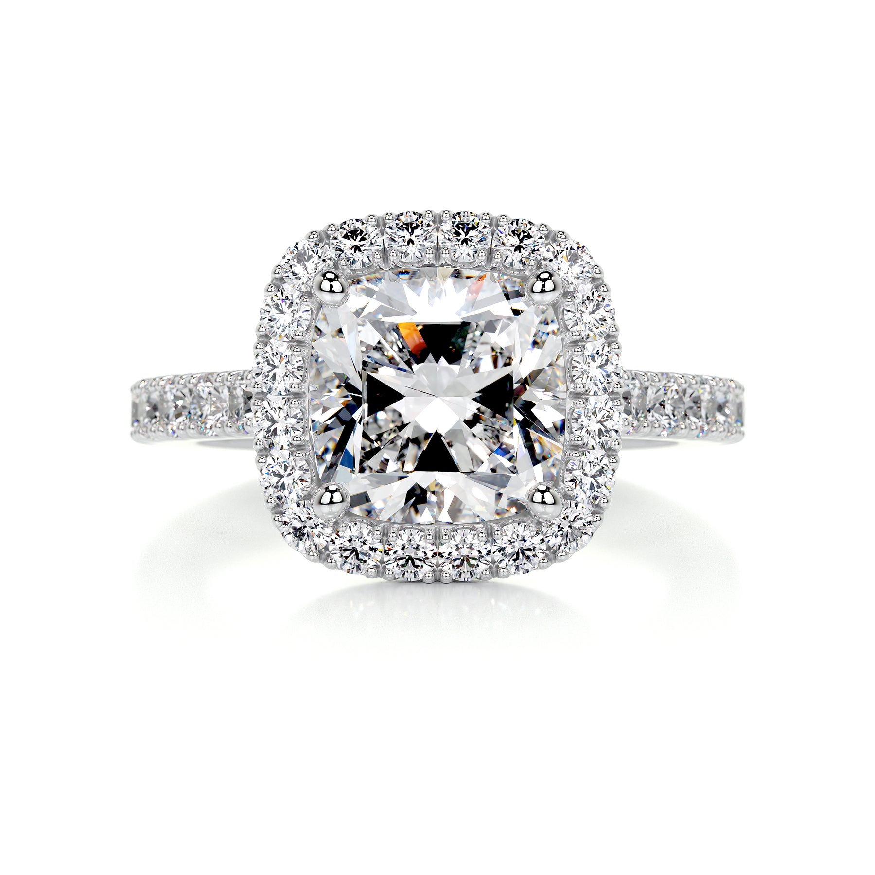Celeste Moissanite & Diamond Ring -14K White Gold, Halo, Cushion, 2.5 ...