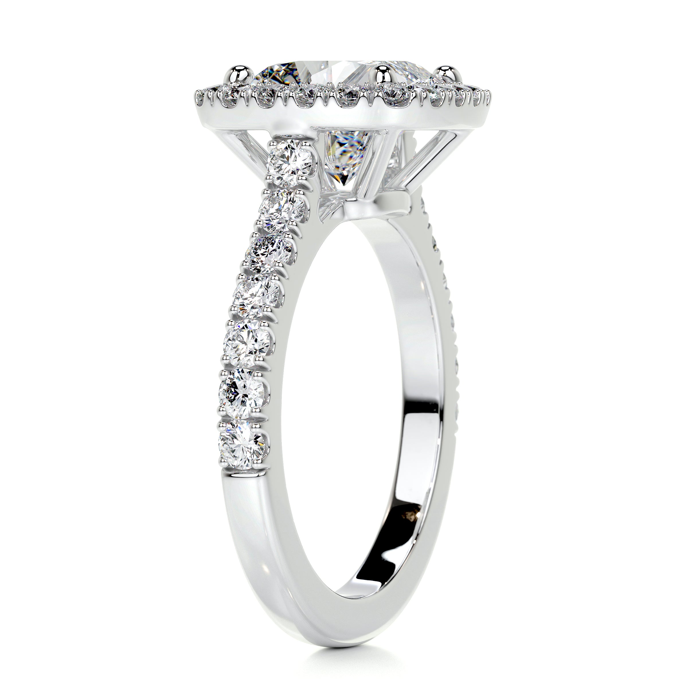 Celeste Moissanite & Diamond Ring -14K White Gold, Halo, Cushion, 2.5 ...