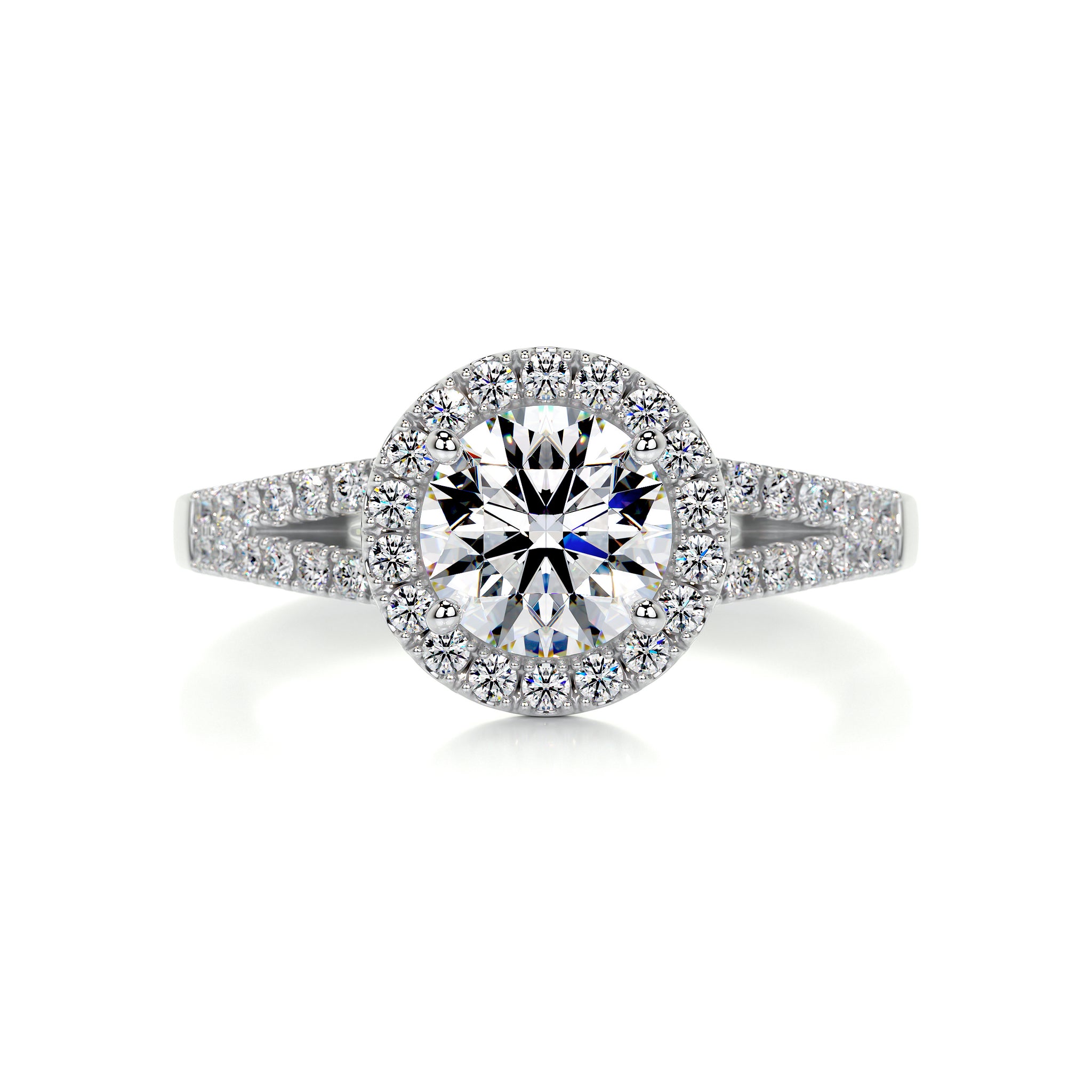 Hazel Moissanite & Diamond Ring -14K White Gold, Halo, Round, 1 Carat ...